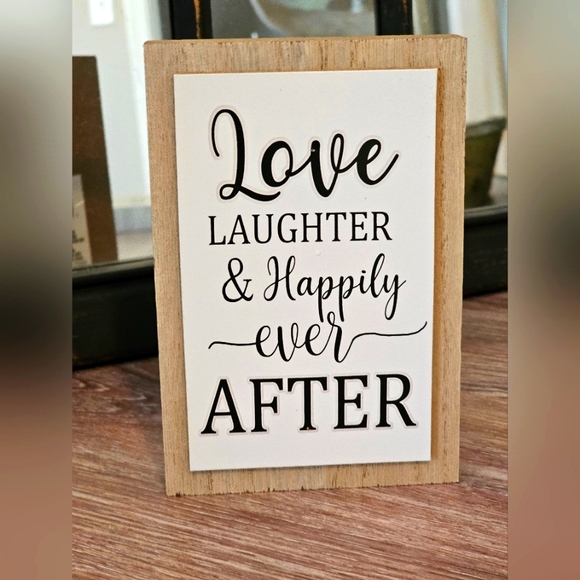Party Supplies | Wedding Sign Love Laughter Happily Ever After Wooden Tabletop Sign | Poshmark